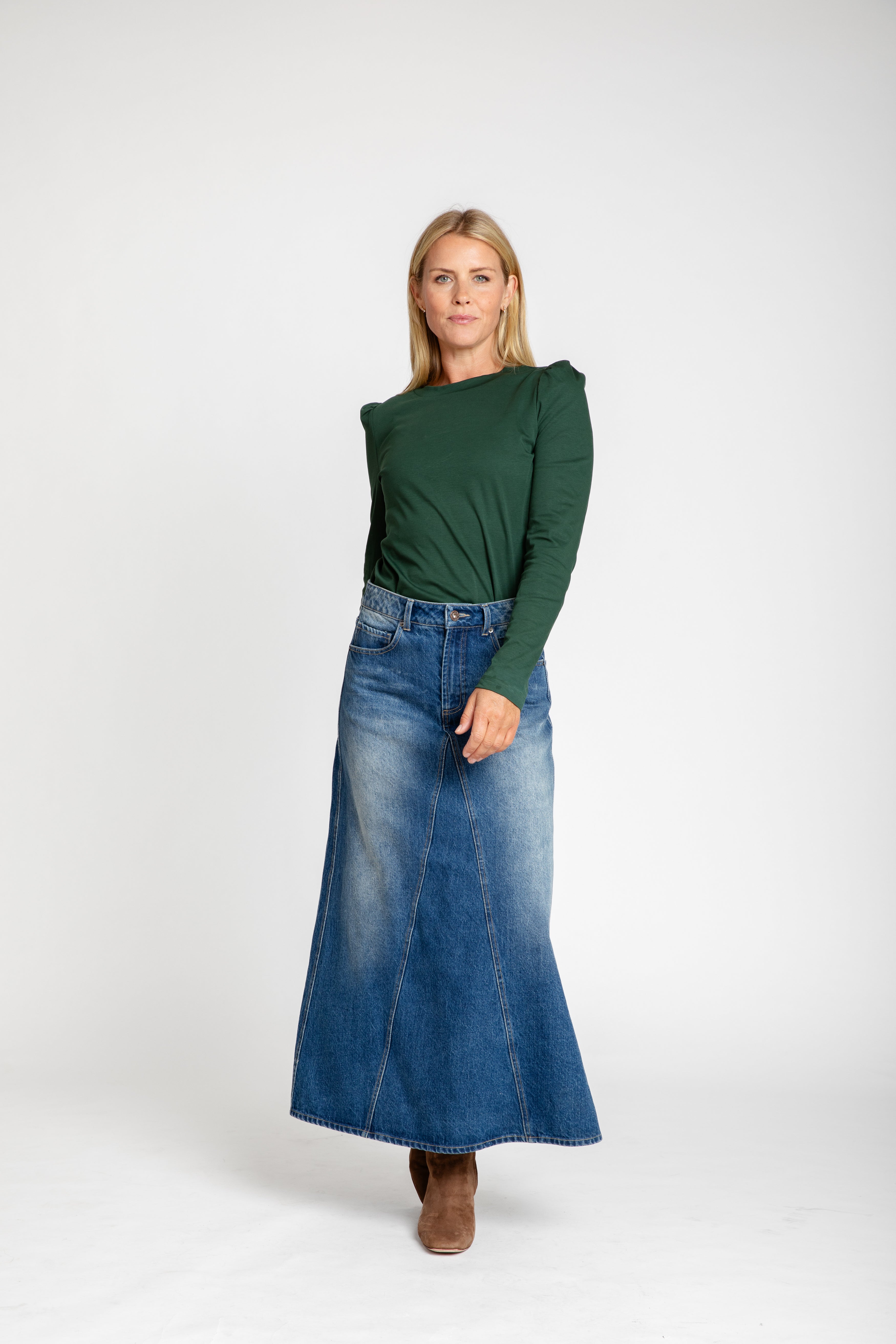 The Maren Puff Sleeve Shirt in Green | Burgess Sweaters – The Burgess ...